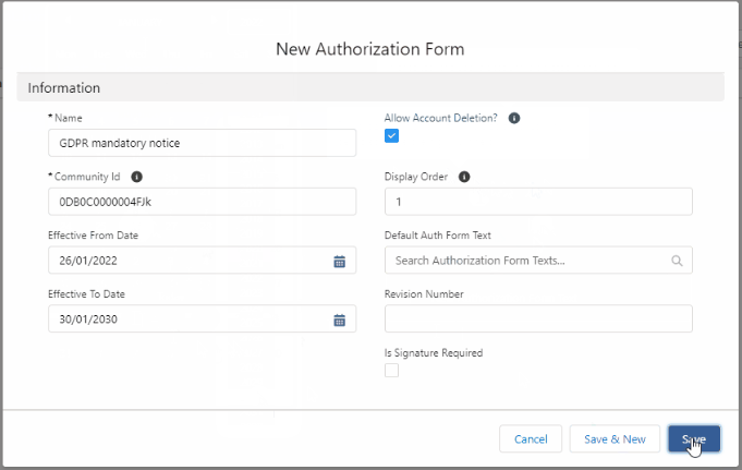 Create authorization form records